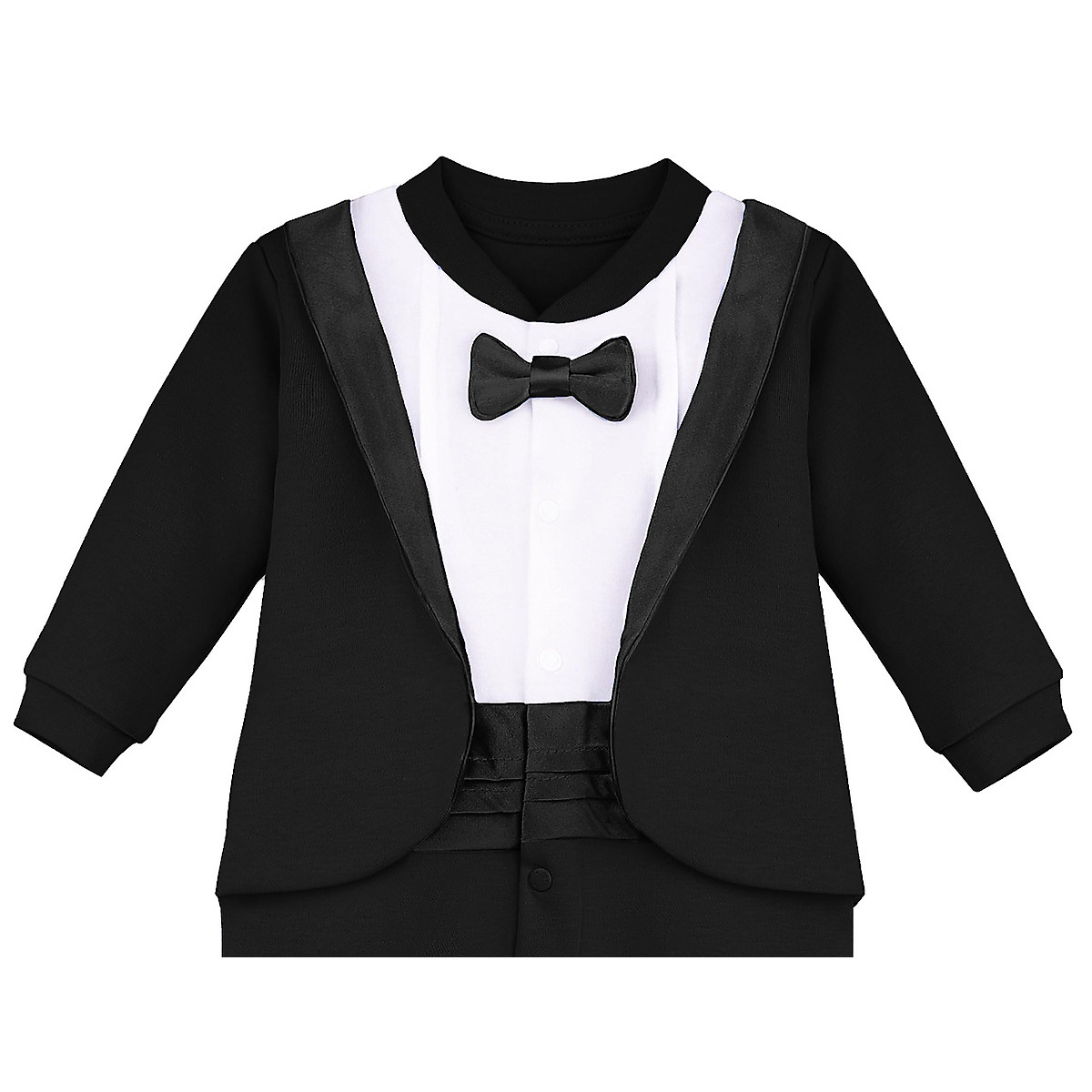 Lilax Baby Boy Gentleman Tuxedo Footie Christmas Holiday Outfit with Bow Tie (3 Months, Black)