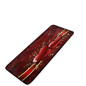 Happy Valentines Day Red Heart Love Kitchen Rugs Non-Slip Kitchen Mats 39 x 20 Inches Bath Runner Rug Doormats Area Mat Rugs Carpet Cushioned Mat for Home Decor