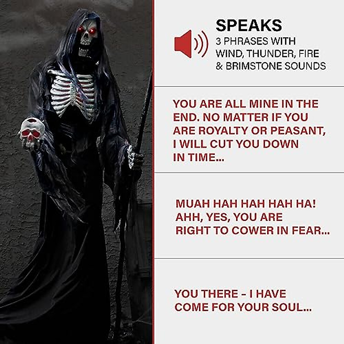 Haunted Hill Farm Motion-Activated 7-Ft. Tall Rotting Reaper, Plug-in Talking Scare Prop Animatronic for Indoor or Covered Outdoor Creepy Halloween Decoration
