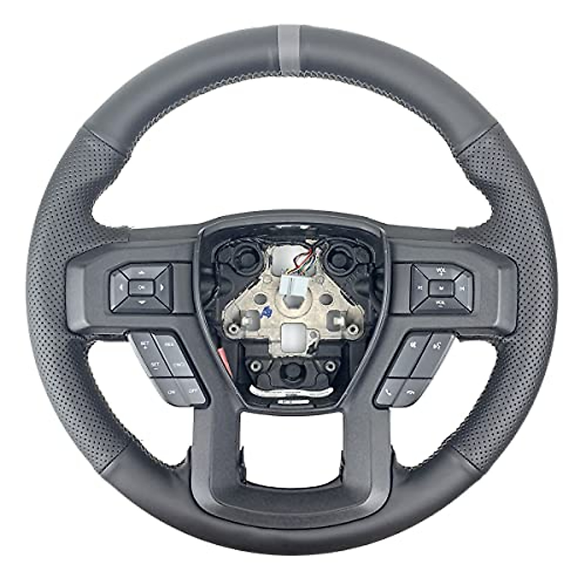 Black Side Perforated Leather Grey Marker Steering Wheel Protector Cover Hand-Stitch on Wrap Fit for Ford F-150 F250 King Ranch/Lariat/XL/XLT/Limited/Platinum/Police Responder 2015-2020