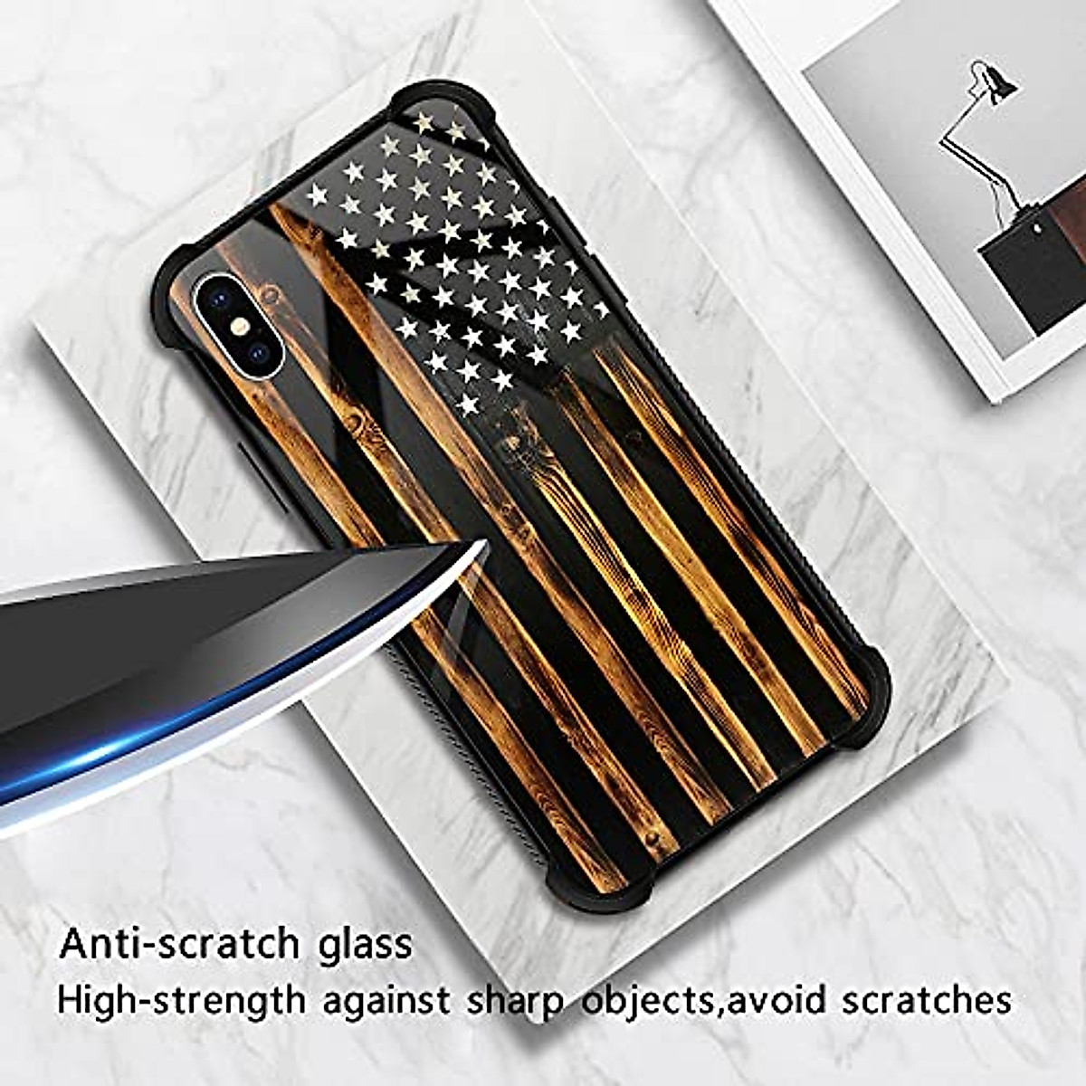 iPhone XR Case, Classic Wood Grain Old Flag iPhone XR Cases for Man Boys Girls Dual Layer Shockproof Rugged Cover Soft TPU + Hard PC Bumper Cool Cover Case for iPhone XR