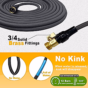 Expandable Garden Hose 100ft, 2023 Upgrade Water Hose with Lightweight Nano Rubber Fabric, 3/4" Solid Brass Fittings, No-Kink and Leak-Proof Retractable Flexible Hose with Spray Nozzle (Black&Blue)