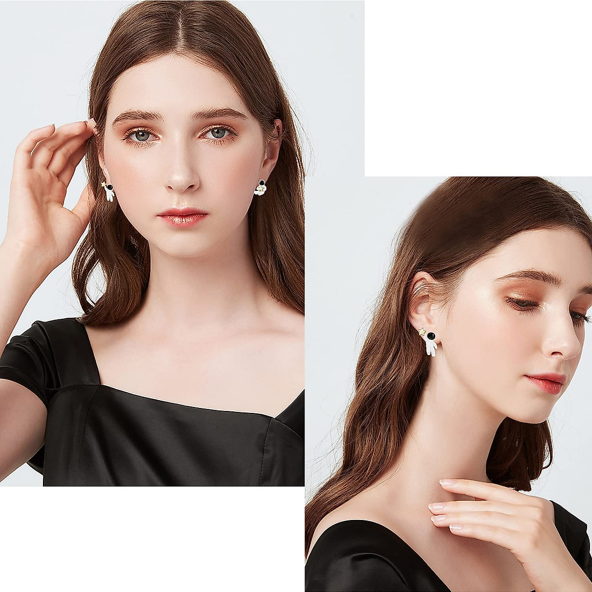 Astronaut Stud Earrings, 4 Pairs Creative Asymmetric Spaceman Star Moon Stud Earrings Planet Dangle Cloud Rain Drop Earrings for Girls Kids Women