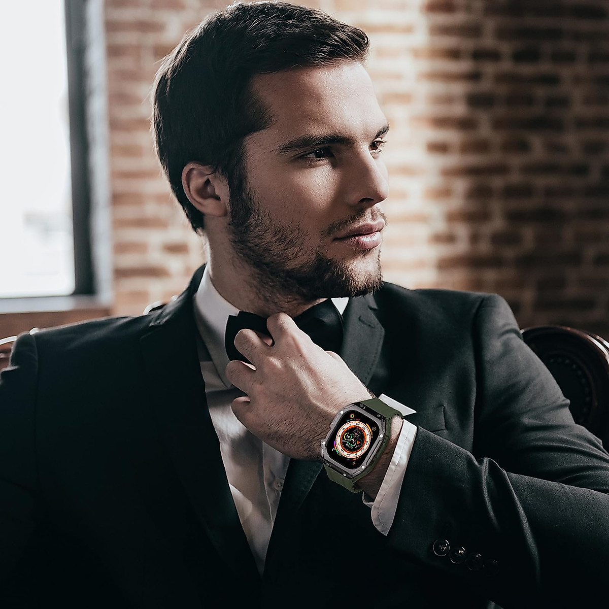 Bandiction Luxury Rugged Band with Case for Apple Watch Ultra 49mm, Protective Cover with Soft Silicone Replacement Strap