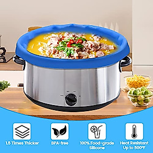 MQFORU Silicone Slow Cooker Liners fit Crockpot 6-8 Quart, 2 Pack Divider Silicone Liners for Crock Pot， BPA Free/Leakproof/Dishwasher Safe, for Most 6-8QT Oval Shape Cooking Liner