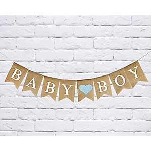 Shimmer Anna Shine Baby Boy Burlap Banner for Baby Shower Decorations and Gender Reveal Party (Light Blue Heart)
