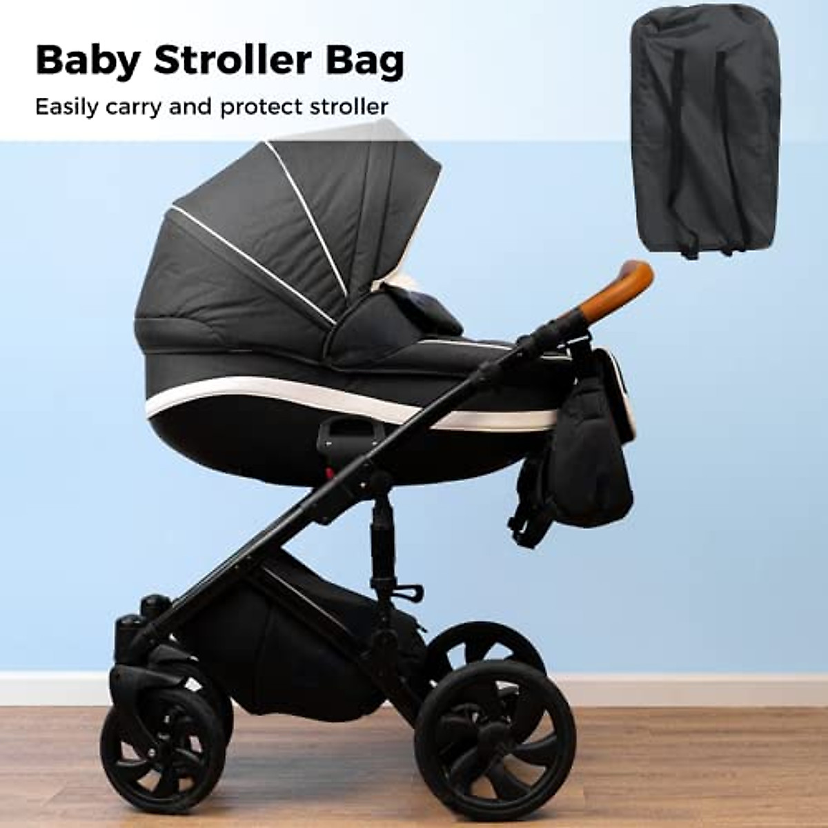 SWEWARM Stroller Travel Bag, Gate Check Bag for Single and Double Strollers, Lightweight Pushchair Transport Carry Bags with Shoulder Straps for Airplane Travel(dark grey) (Dark Grey)