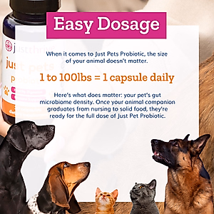 Just Thrive Just Pets Probiotic - Daily Digestive Probiotics for Dogs and Cats - 4 Billion CFUs Pet Probiotic, 30 Capsules
