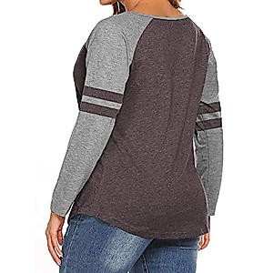 VISLILY Womens Plus Size Tops 2X Casual Color Block Raglan Striped Shirts Jujube Red 20W