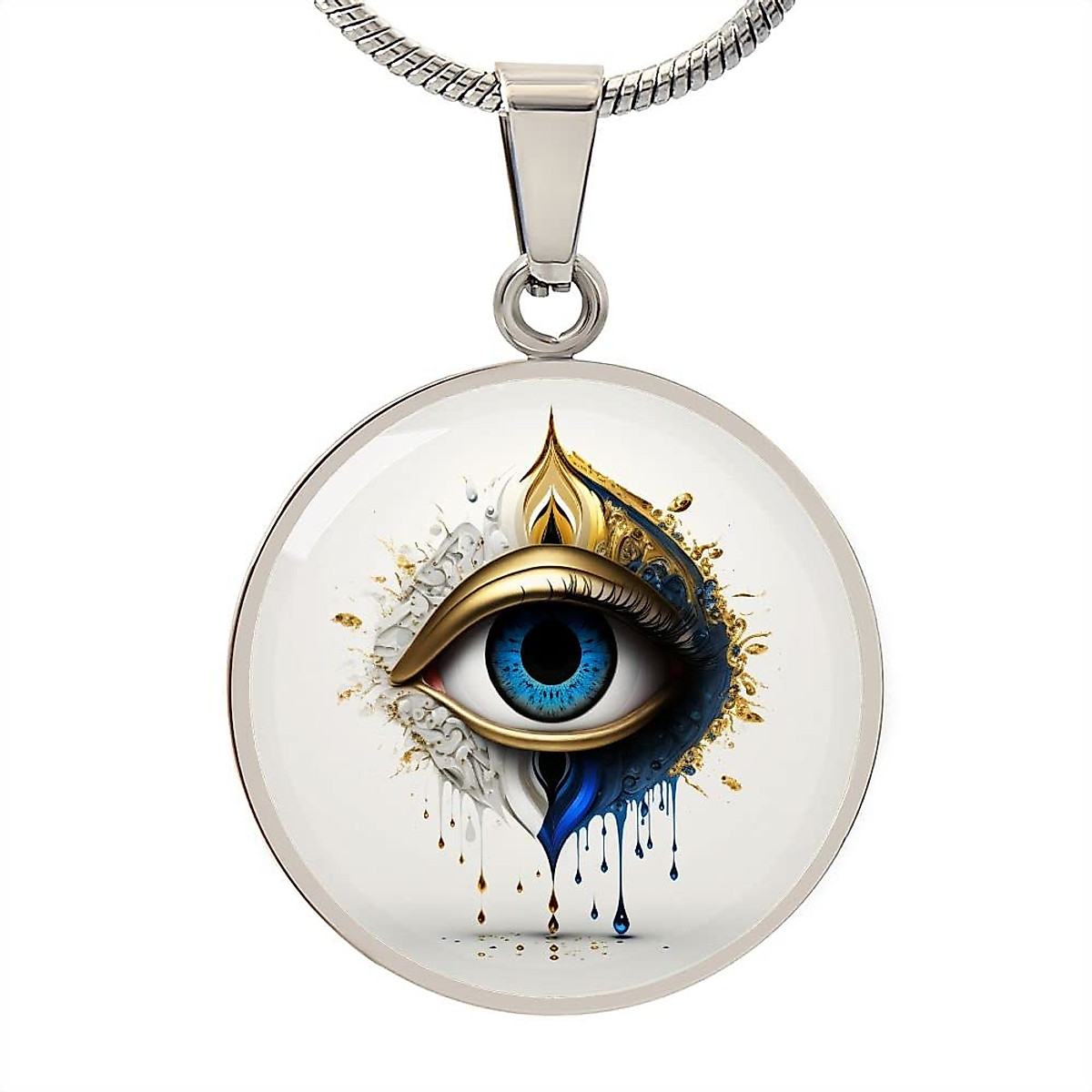 Hilis Jewelry Evil Eye Necklace For Women Protection, Spiritual Jewelry, Personalized Gifts Glass Pendant Charm Engraved Gold or Silver (Silver -No Engraving, Stainless Steel)