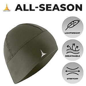 French Fitness Revolution - Skull Cap Helmet Liner Running Beanie - Ultimate Thermal Retention and Performance Moisture Wicking. Fits Under Helmets Khaki