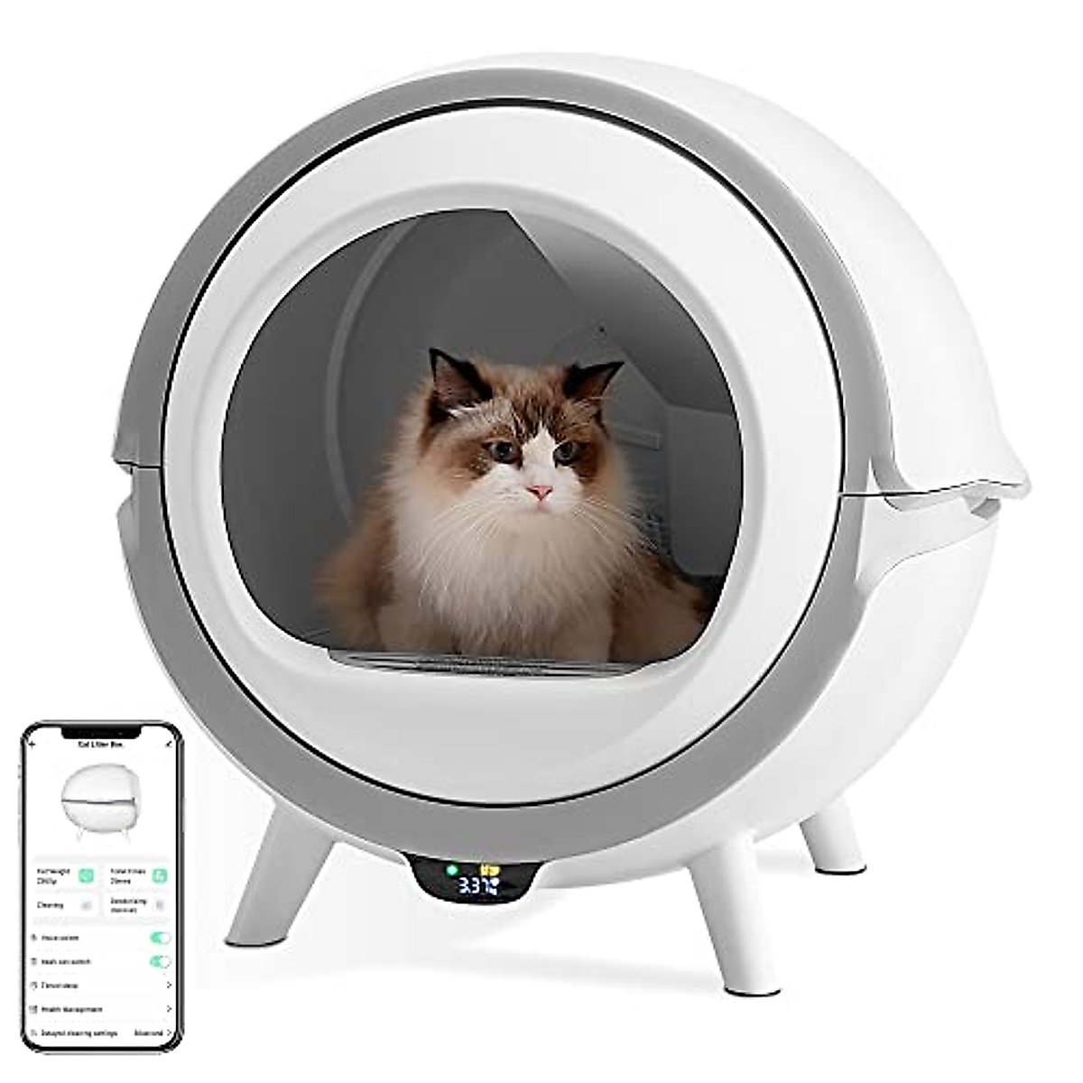 Self Cleaning, DECEMPADS Automatic,Safety Protection Extra Large Cabin Weight Sensor APP Control Timer No Scooping Smart Cat litter box Washable Cleaning Cabin