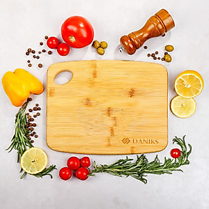 Daniks 100% Organic Bamboo Cutting Board for Kitchen | Heavy Duty Wood Chopping Board | Extra-Thick Cutting Board for Serving, Meat and Veggies | 11x9"