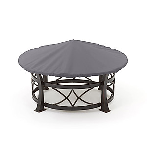 Covermates Round Firepit Top Cover – Water-Resistant Polyester, Adjustable Buckle Straps, Fire Pit Covers-Charcoal