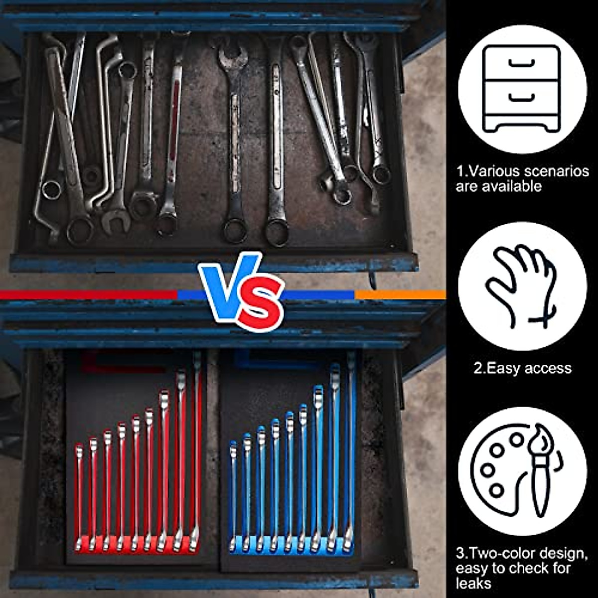 3 Pcs Foam Wrench Organizer Ratcheting Tool Tray Wrench Tool Box Organizer for Combination Storage, 3 Colors
