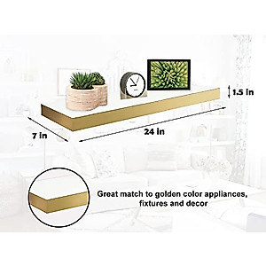 Floating Shelves, Wall Mounted Shelves, 24-Inch Wall Shelves for Living Room Decor, Bedroom, Office, Kitchen, Bathroom, Modern White Shelf With Invisible Brackets, Set of 2 (Gold)