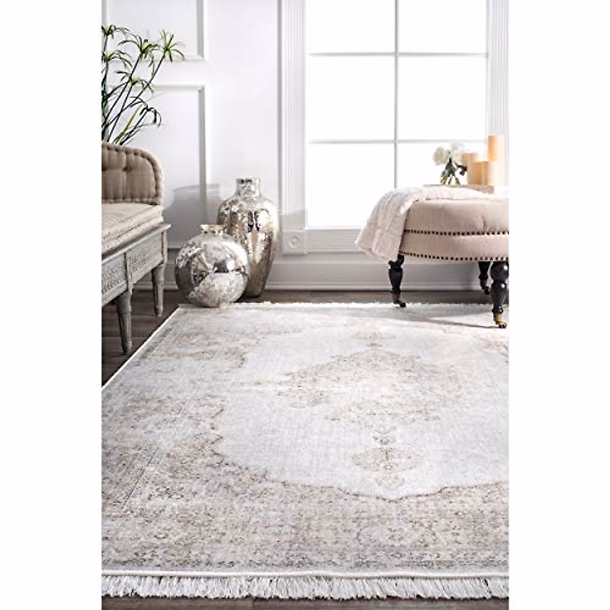 nuLOOM Cantrell Vintage Medallion Area Rug, 6' x 9', Ivory