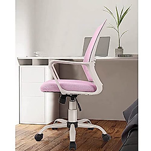 Small Office Chair Ergonomic Home Office Desk Chairs with Wheels Computer Desk Chair Mid Back Task Chair with Armrests Lumbar Support，Pink