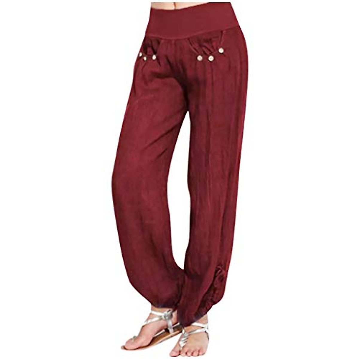 DUOWEI Track and Field Leggings Cotton Pants Women Casual Wide Linen Leg Loose and Trouser Women Casual Dress Pants for Work Wine