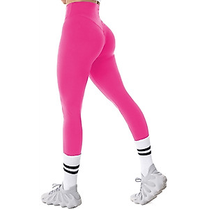 Sunzel Workout Leggings for Women, Squat Proof High Waisted Yoga Pants 4 Way Stretch, Buttery Soft V Cross Waist - 28" Hot Pink Medium