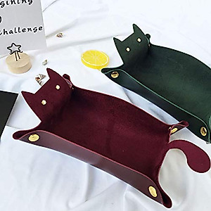 Coherny Creative Dice Cat Shape Leather Desktop Storage Tray Makeup Tray Key Coin Folding Tray Storage Box