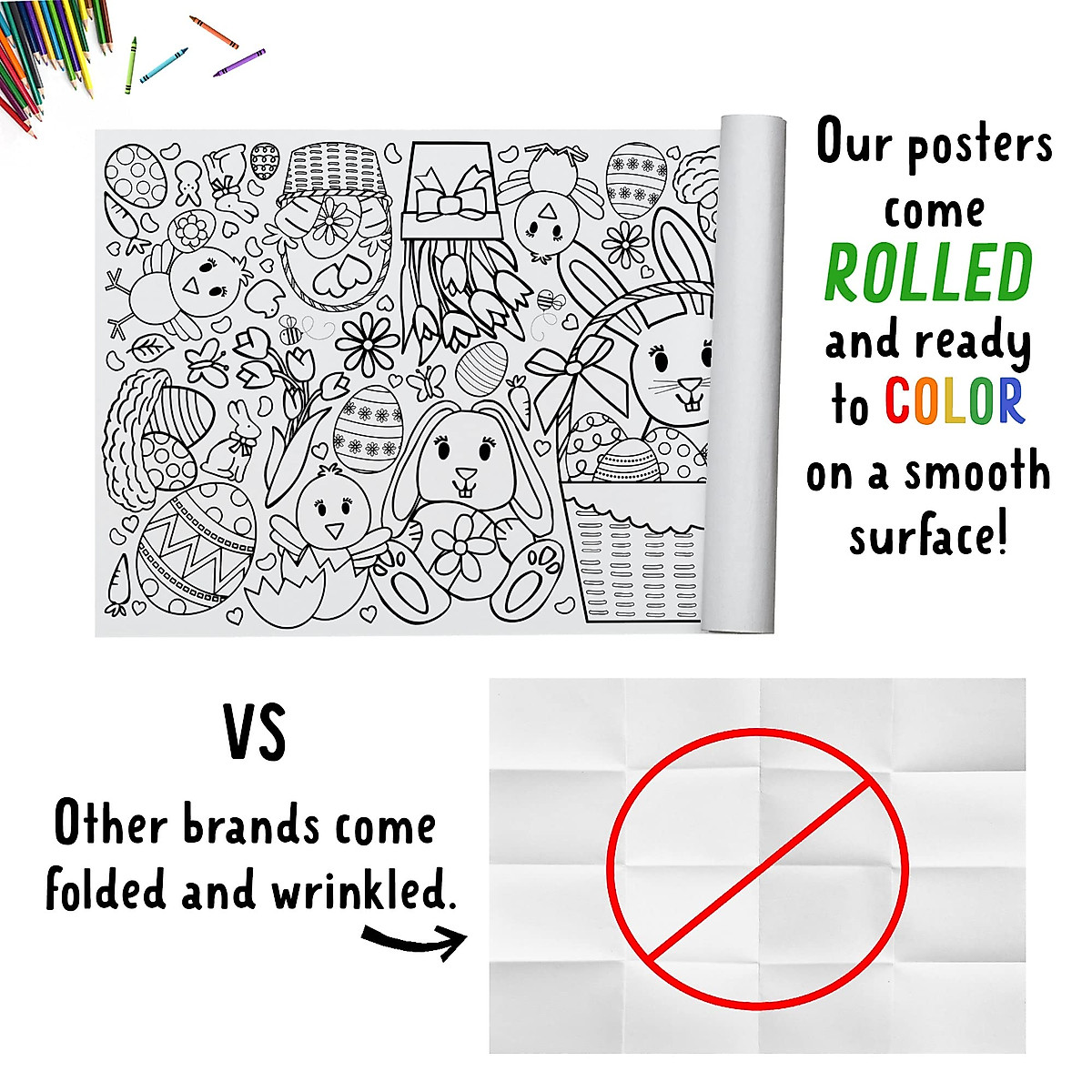 Tiny Expressions Easter Coloring Tablecloth for Kids - Rolled, No Creases 30" x 72" Giant Coloring Poster to Color On - Kids Easter Activities