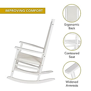 Shine Company Set of 2 Hampton Porch Rockers, High Back Wood Rocking Chairs, Rattan Backrest & Seat, 2-Pack, White