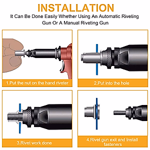 VIGRUE 150pcs #8-32#10-24 1/4"-20 5/16"-18 3/8"-16 Carbon Steel UNC Rivet Nuts Assortment Kit, Yellow Zinc Plated Finish, Flat Head Threaded Insert Nut Assort