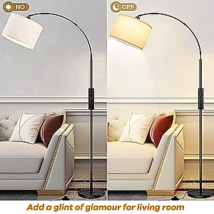 Arc Floor Lamps for Living Room,Modern Standing Lamp with Remote Control,Tall Lamp with Stepless Dimmable,5 Color temperatures,Over Couch Arched Reading Light for Bedroom,Office(Bulb Included)