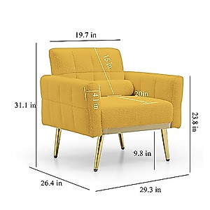 Penifun Teddy Accent Modern Side Gold Legs & Waist Pillow, Single Sofa Couch Armchair Reading Chairs for Living Waiting Room Bedroom Yellow