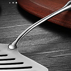 Steak Spatula, Wide Stainless Steel Shovel Slotted Fried Fish Steak Spatula with Long Handle, Grilling Turner for Burgers Fish & BBQ(silver)
