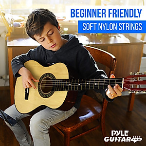 Pyle 30" Beginner Classical Acoustic Guitar - Linden Wood with Case, Strap, Tuner, Picks - Great for Beginners