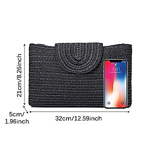 Kadell - Women Clutch, Summer Straw Handbag Seashell Straw Bag Summer bag (Black)