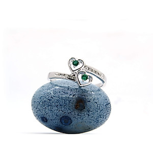 Dazzlingrock Collection Round Green Emerald & Diamond Ladies Double Heart Promise Ring in 925 Sterling Silver, Size 7