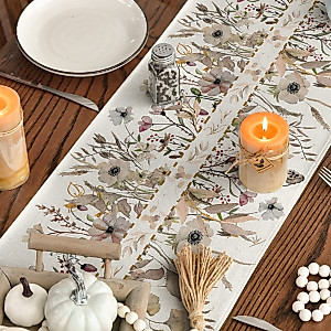 Artoid Mode Wildflower Leaves Floral Fall Table Runner, Autumn Thanksgiving Kitchen Dining Table Decoration for Indoor Outdoor Home Party 13x72 Inch