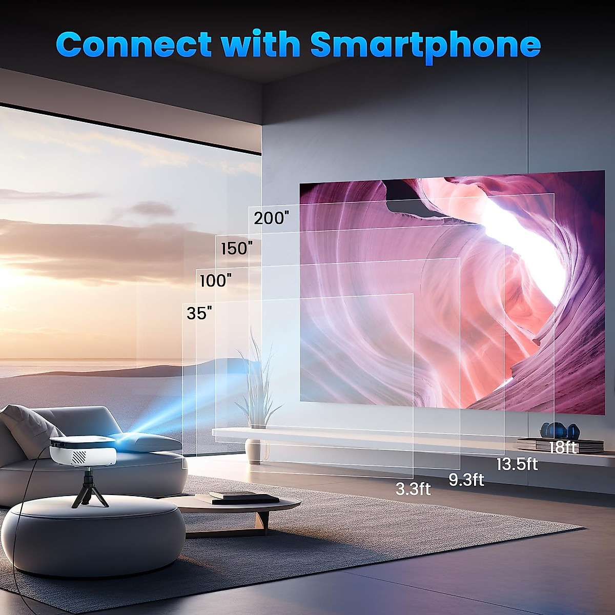 Outdoor Projector, Mini Projector with 100" Screen, 1080P and 240" Supported Movie Projector 7500 L Portable Home Video Projector Compatible with Smartphone/TV Stick/PS5/PC/Laptop