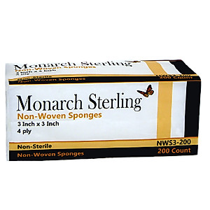 Monarch Sterling Non-Woven Gauze Sponges 3 inch x 3 inch 4 ply Non-Sterile for Wound Dressing, Prepping, Scrubbing and Cleaning - 200 per Pack