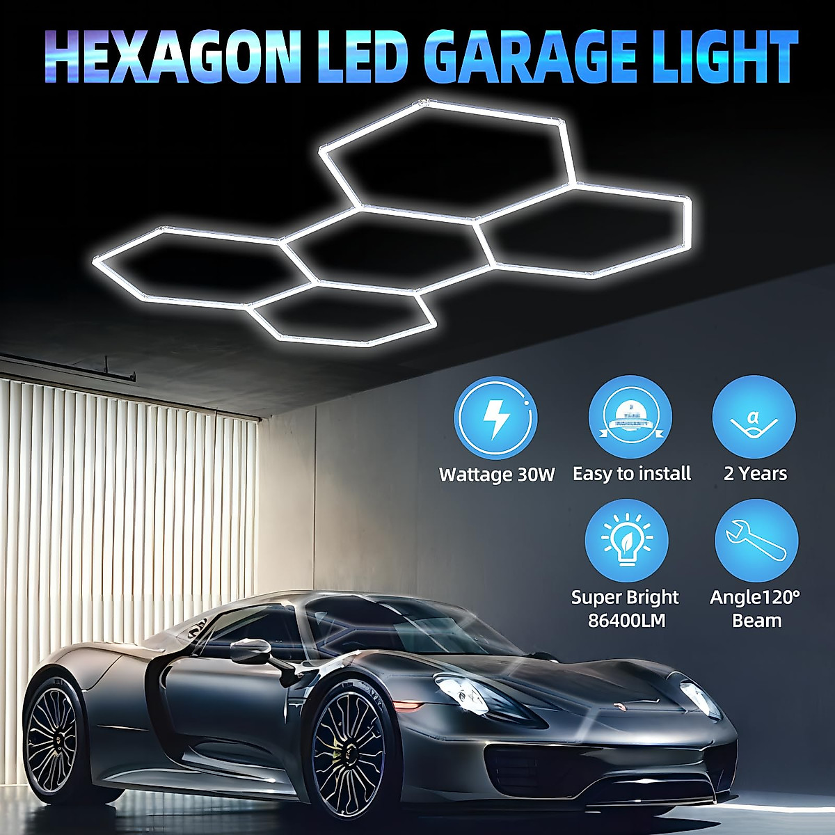 Hexagon LED Lights for Garage Gym Gaming Car Detailing Auto Beauty Studio Basement Barbershop Bedroom Wall Decor, 17280LM Super Bright 5 Grids Honeycomb Garage Lights Ceiling LED Shop Light (24 Pack)