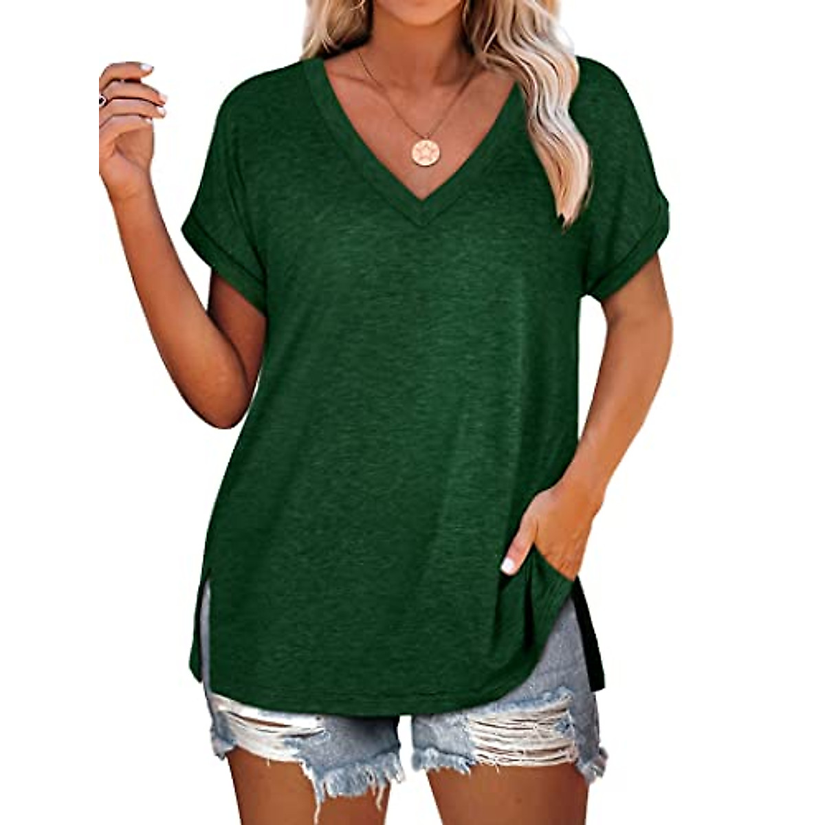 St Patricks Day Shirt Women Summer V Neck Loose Fitting Tunic Tops for Leggings Green L