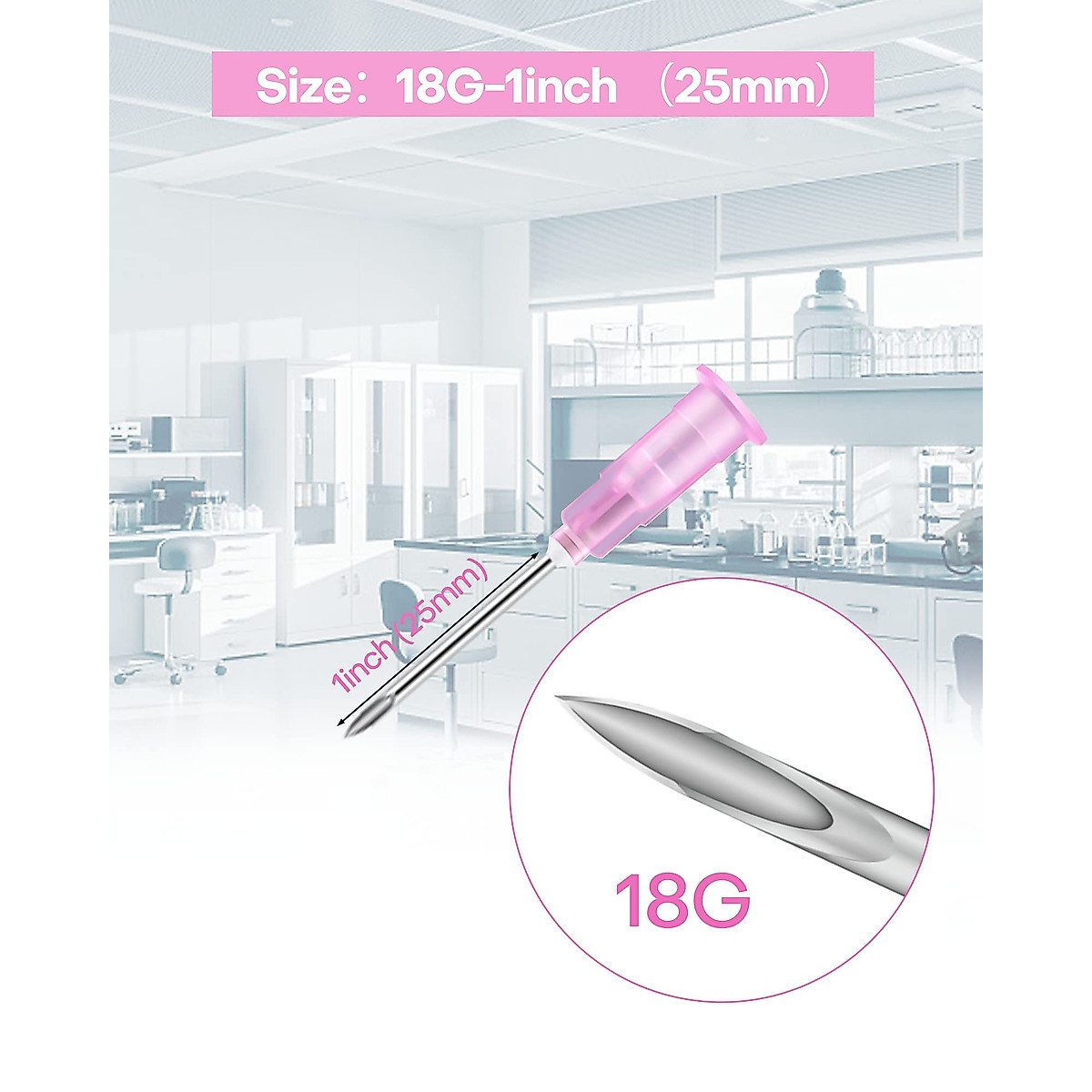 100Pcs 18Ga 1 Inch Needle Luer Lock Industrial Accessories, Sterile Individual Package for Lab Scientific Measuring, Refilling Inks, Plant and Industry