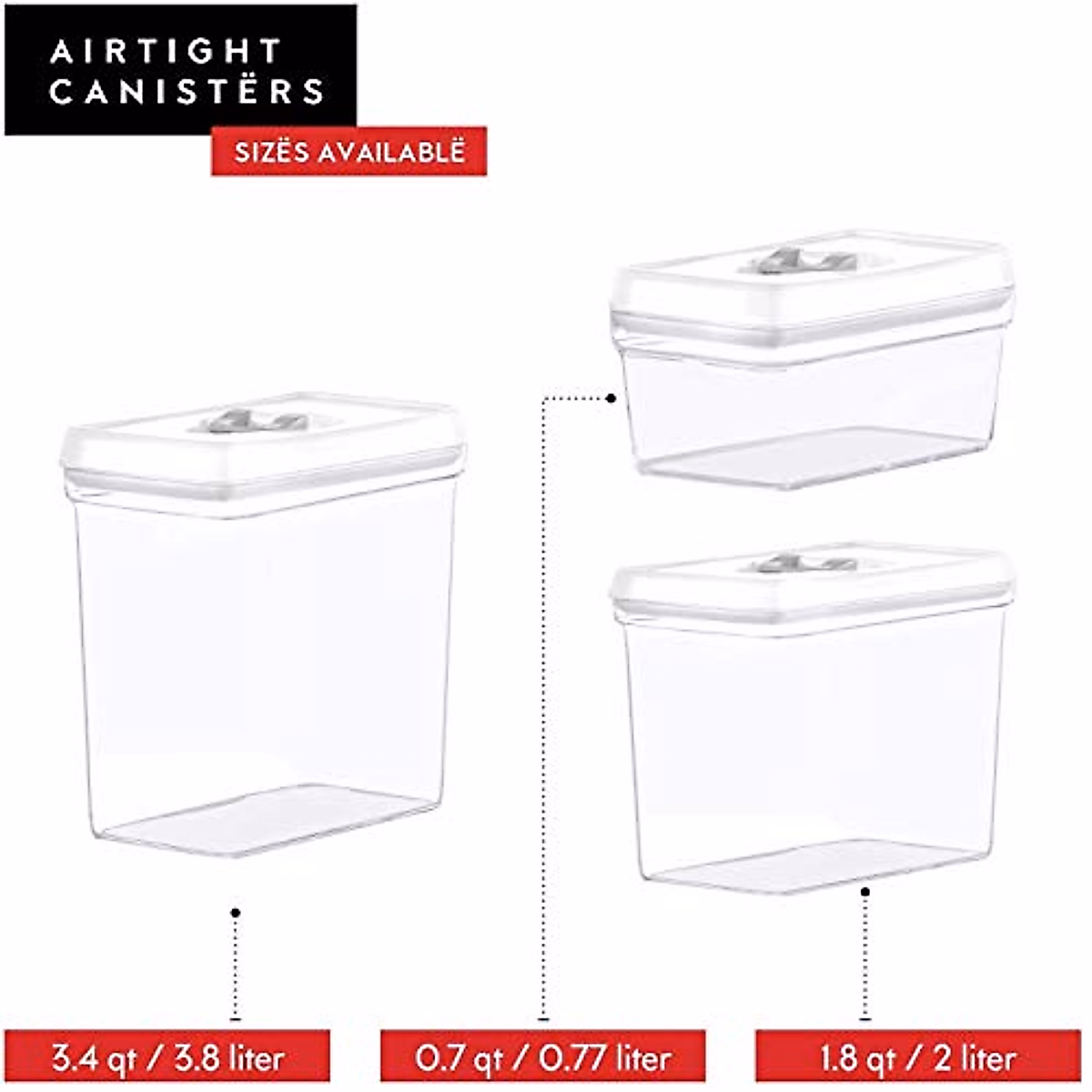DWËLLZA KITCHEN Airtight Food Storage Containers - Pantry Snacks Kitchen Container, Baking Supplies, 4LB Sugar & Flour Canister - 4 Pc Set All Same Size - Clear Plastic BPA-Free - Keeps Fresh & Dry