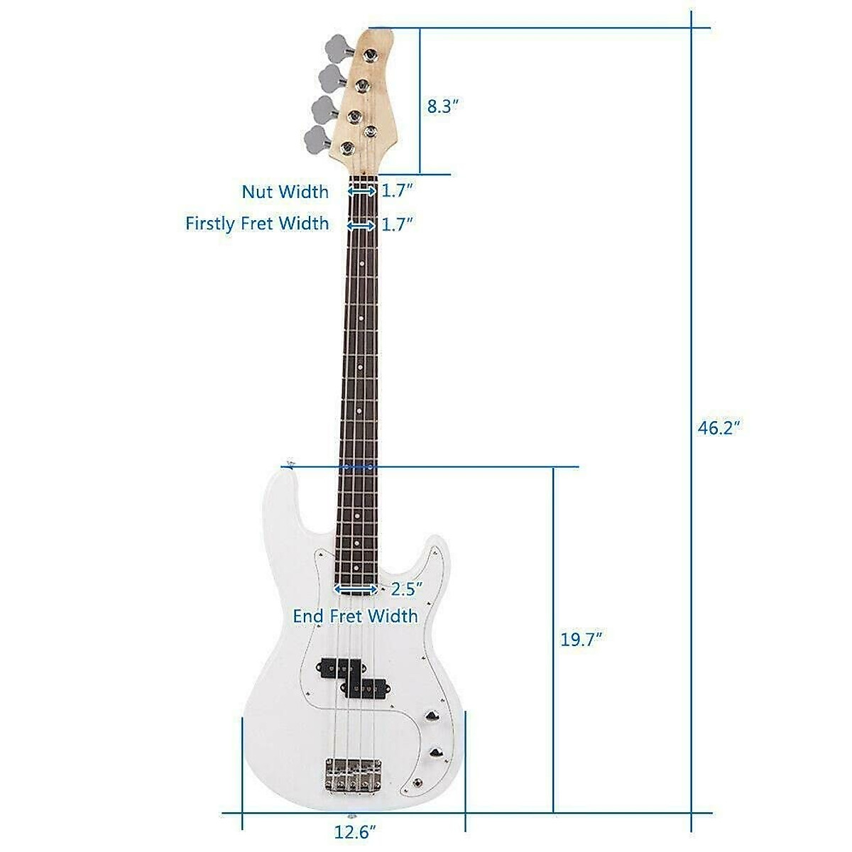 RMKOLE Full Size 4-String Electric Bass Guitar Burning Fire Style Fashion White, Comfortable Hand Feeling, Stylish Outlook, Stable Performance and Melodious Sound