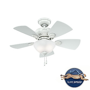 Hunter Fan Company, 52089, 34 inch Watson Snow White Ceiling Fan with LED Light Kit and Pull Chain