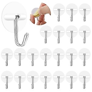 24 Pieces White Adhesive Hooks Hanging Wall Hooks Round Plastic Hooks Ceiling Utility Hooks Seamless Self Sticky Hook Stainless Hooks Hangers Waterproof Oil Proof for Kitchen Office (Ideal Style)