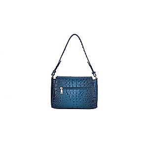 DIOPHY Shoulder Bag Women’s Vegan Leather Crocodile-Embossed Pattern Fashion Shoulder Bag Evening Bag (Navy)