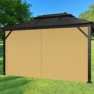 SunCula Replacement 10'x12'- One Panel Gazebo Curtain Waterproof, Universal Privacy Shade Curtains Side Wall with Zipper for Patio, Backyard, Garden 10'x12' or 12'x12' Outdoor -Khaki(Only Curtains)