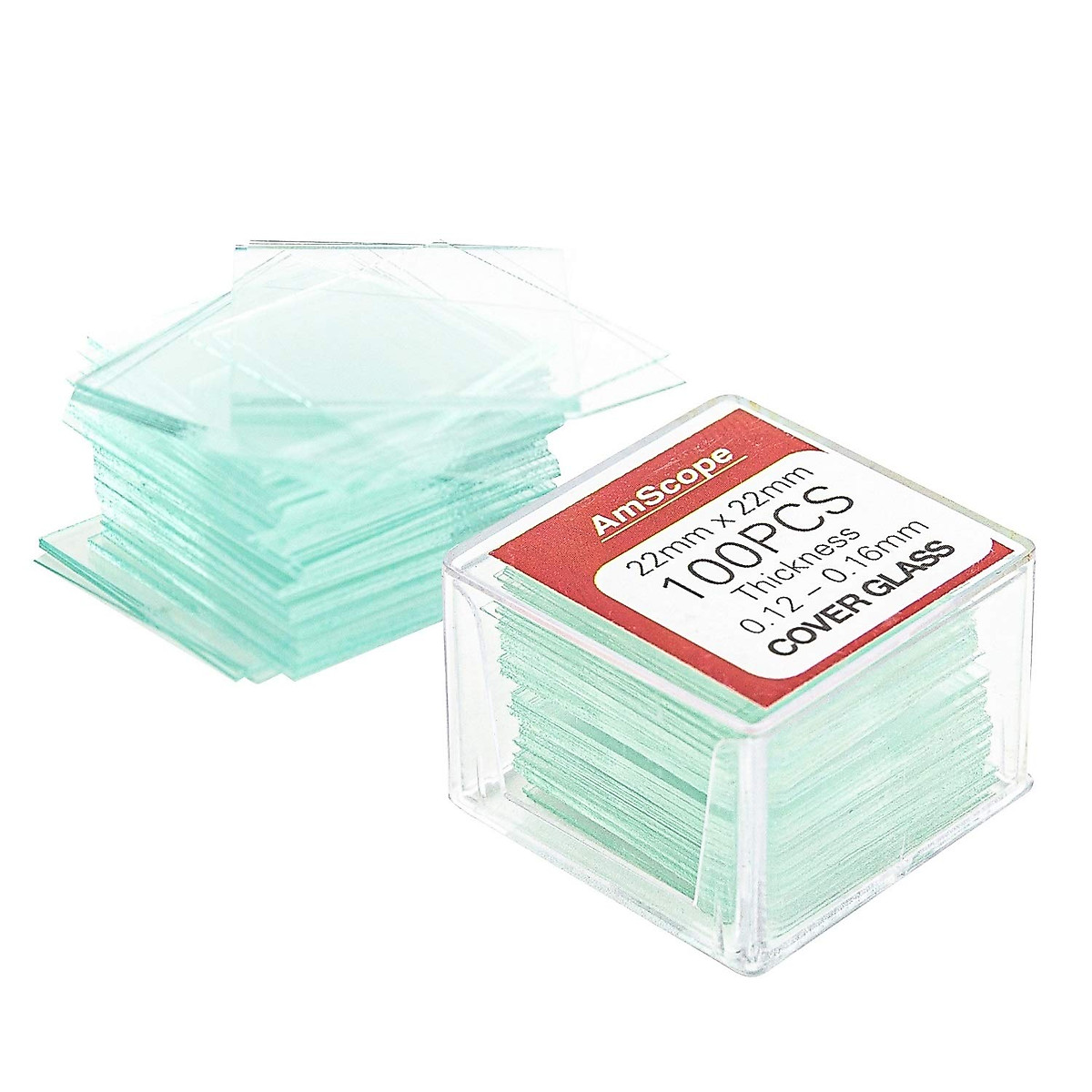 AmScope - Square Glass Microscope Cover Slips, 22mm x 22mm Cover Slides - Pack of 100 - CS-S22-100