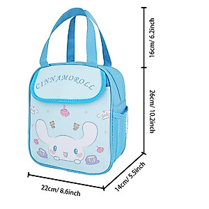 Roffatide Anime Cinnamoroll Big Ear Lunch Bag for Man Woman Leakproof Lunch Box Large Compartment Heat Preservation for Cold Two Applicable Lunch Container Tote for Work Travel Blue