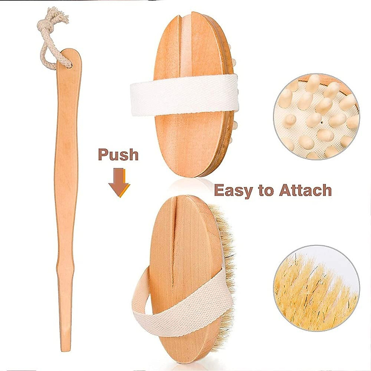 Premium Dry Brushing Body Brush Set,Exfoliating body scrubber with long handle, Natural Boar Bristle Body Brush,Face Cleansing Brush,body brush set for lymphatic drainage,Great Gift for A Glowing Skin