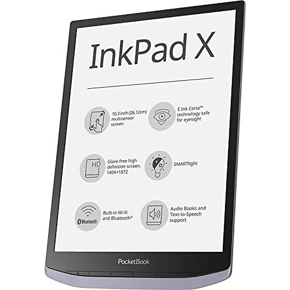 PocketBook InkPad X | E-Book Reader | Large E Ink Screen 10.3ʺ E-Reader | Glare-Free & Eye-Friendly | Adjustable SMARTlight | Text-to-Speech Function | Audio Output and Bluetooth | Audiobooks
